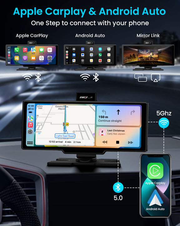 Portable Apple Carplay Screen for Car, 10’’ Car Stereo Wireless Car Pl ...