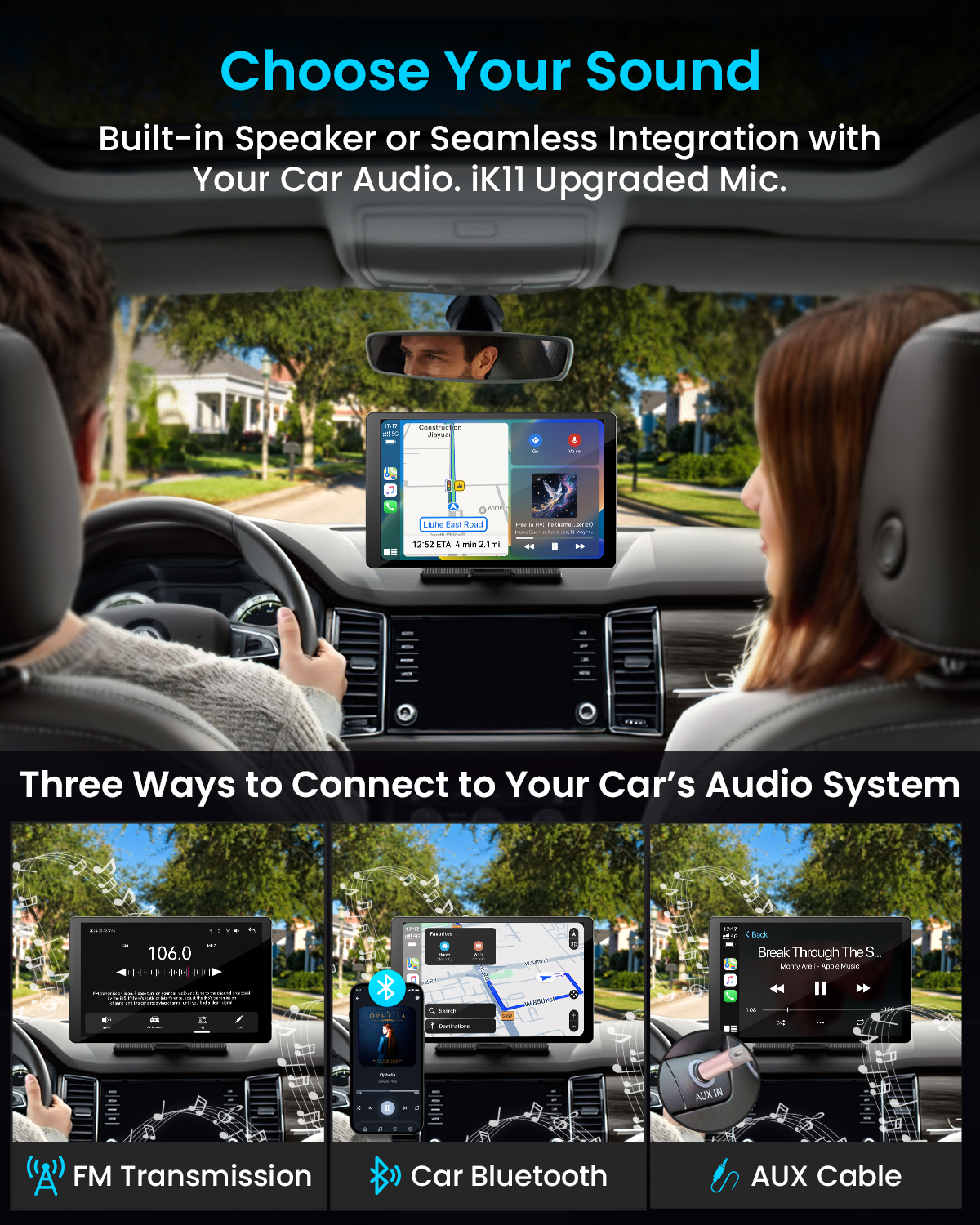 IIWEY iK11 11" Extra Large Wireless Apple CarPlay Screen for Car, Ando ...
