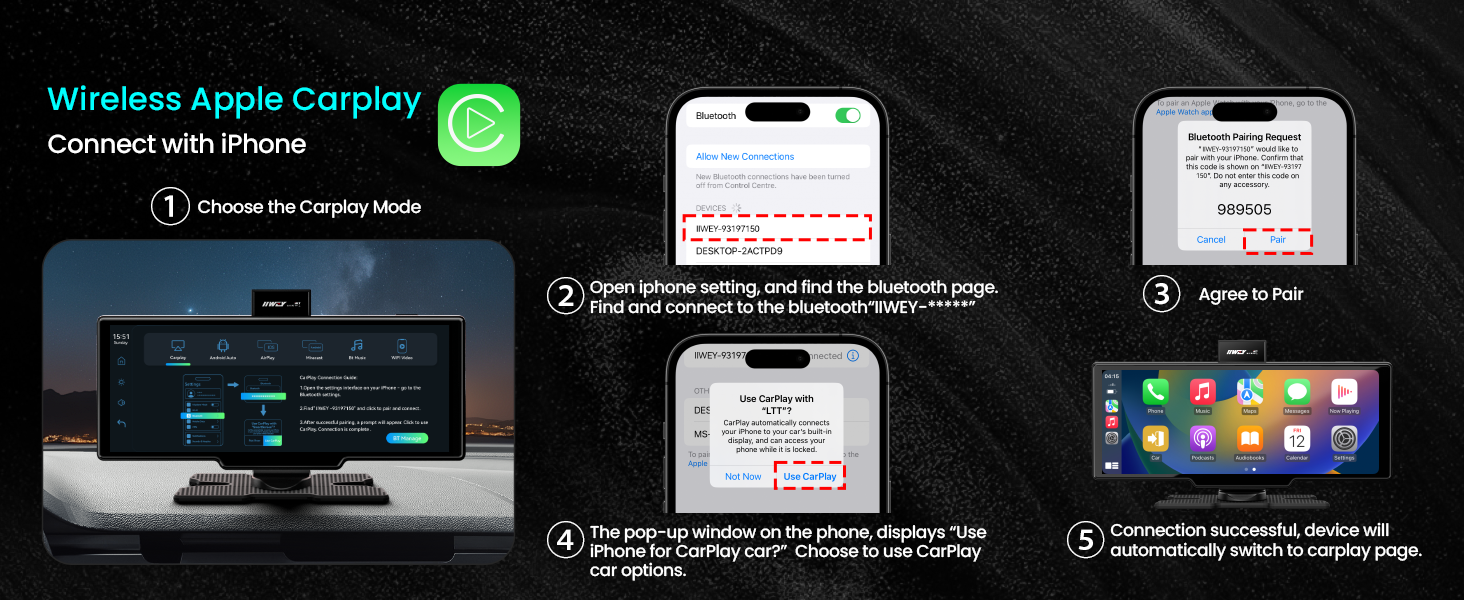 Portable Apple Carplay Screen for Car, 10’’ Car Stereo Wireless Car Pl ...