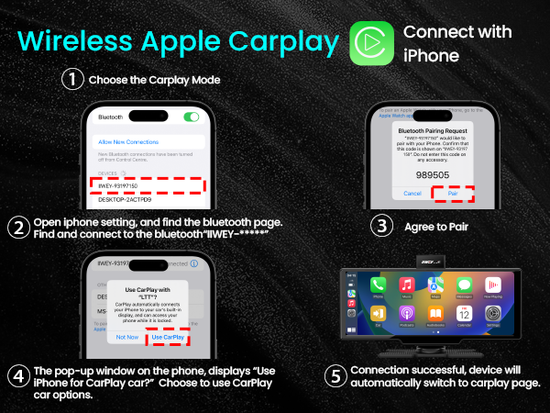 Portable Apple Carplay Screen for Car, 10’’ Car Stereo Wireless Car Pl ...
